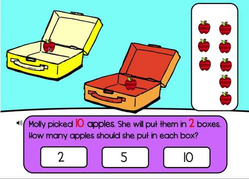 Division Word Problems Using Sharing Strategy Boom Cards - Divide Equal ...
