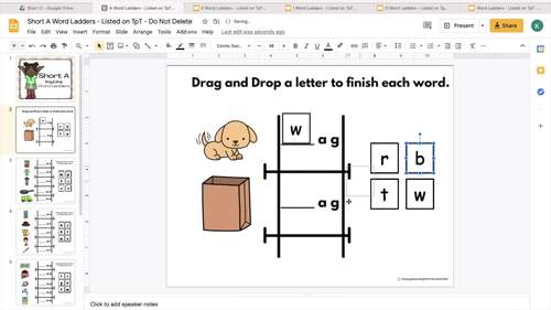 Short Vowel Word Ladders | Word Families | Google Classroom | TPT