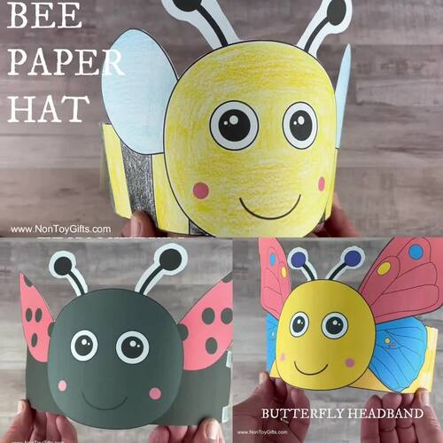 4 Insect Headbands - Paper Hats - Crowns - Spring Coloring Activity