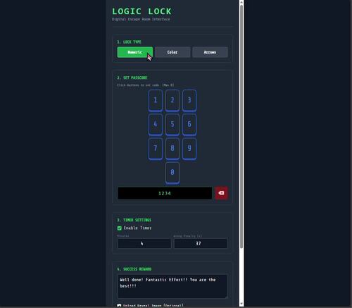 Digital Logic Lock | Escape Room Interface | 3 Modes (Number, Color ...