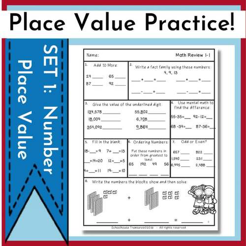3rd Grade Place Value Review Worksheets by Schoolhouse Treasures