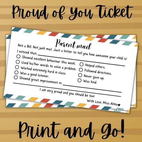 Proud of You Ticket Parent Mail Letter Adventurer Stripes Theme EDITABLE