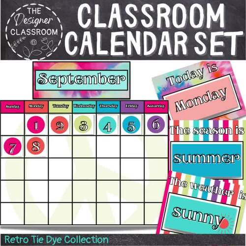 Calendar Set | Retro Tie Dye Classroom Decor by The Designer Classroom