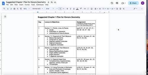 Honors Geometry Chapter 1 Guided Notes by Olivia Rae | TPT