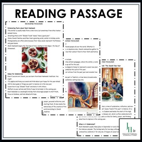Rosh Hashana Reading Comprehension Activities | Middle | September ...