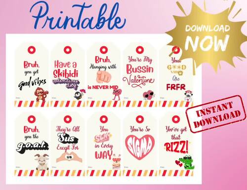 Valentine Gift Treat Tags Gen Z Slang Tween Slang Funny Kid Valentines ...