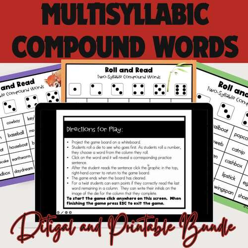 Roll & Read Multisyllabic 2 Syllable Compound Words Sentences Digital ...