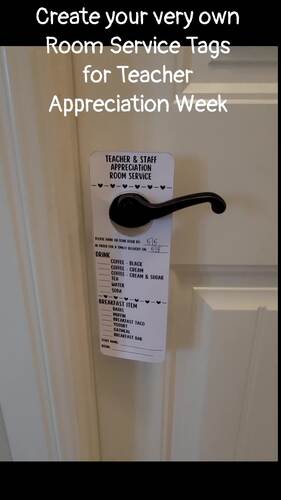 Pre-filled Teacher Staff Appreciation Room Service Door Tags - PDF Hearts