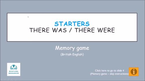 Starters - Memory game - PowerPoint - There was / There were - BrE