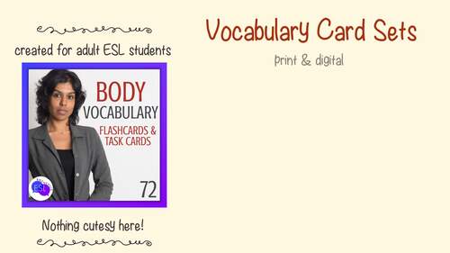 Body Vocabulary Card Sets for Adult Beginner or Newcomer ESL by Rike ...