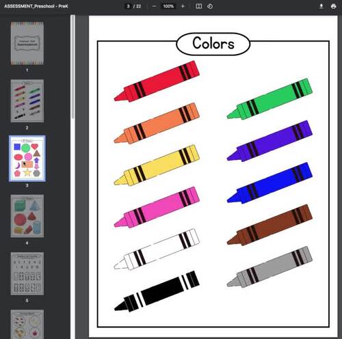 Kindergarten Pre-Screener Assessment Worksheets-Beginning of the Year