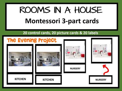 ROOMS IN A HOUSE Montessori 3-part cards/with real photographs