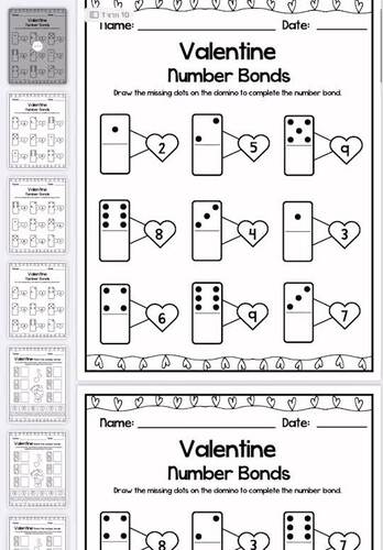 Valentine Domino Number Bonds | Math Worksheets for Kindergarten Grades K-2