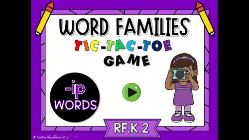 Word Families -ip Words Tic-Tac-Toe Powerpoint Game Distance Learning