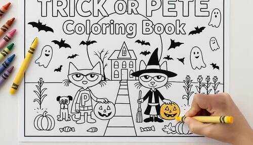 Pete the Cat Trick or Pete Coloring Pages Fall Halloween Craft October ...