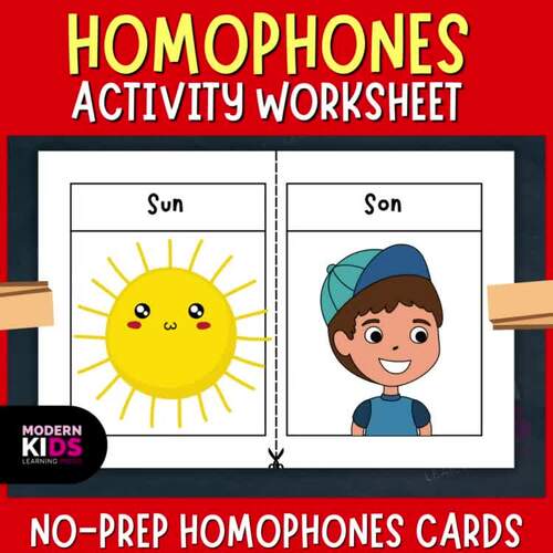 Homophones Activity Making Worksheet - No-Prep Homophones Cards | TPT