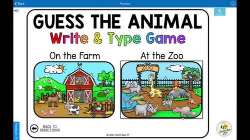 Guess the Animal DIGITAL Writing & Typing Game for Teletherapy by Sarah ...