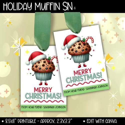 Christmas Muffin Class Treat Gift Tags from Teacher, Holiday Mini Team ...