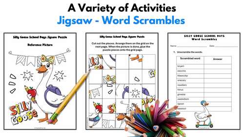Silly Goose Classroom School Activity Sheets Packet Wordsearch ...