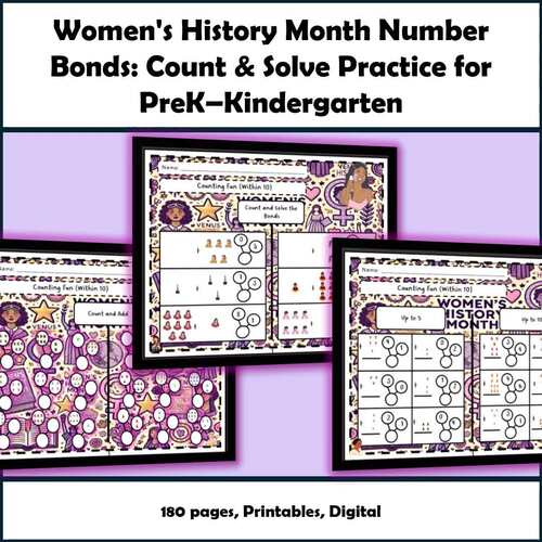 Women's History Month Number Bonds: Count & Solve Practice for PreK ...