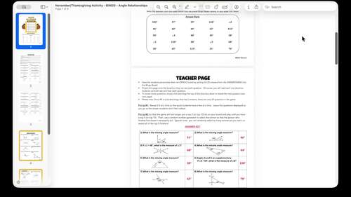 Thanksgiving Math 8th Grade Angle Relationships Activities Printable No ...