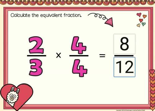 Valentines Day Equivalent Fractions Boom Cards by Jumping Elephant Math