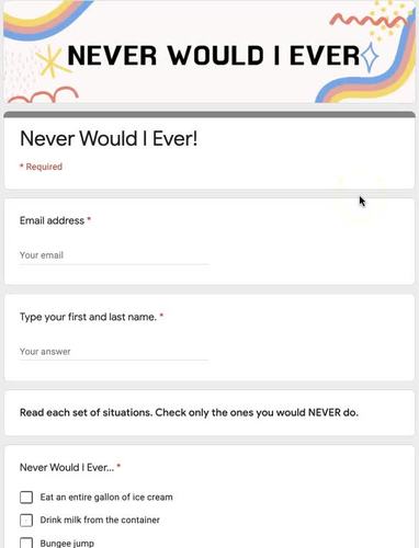 Never Would I Ever Student Survey | Google Classroom | Distance Learning
