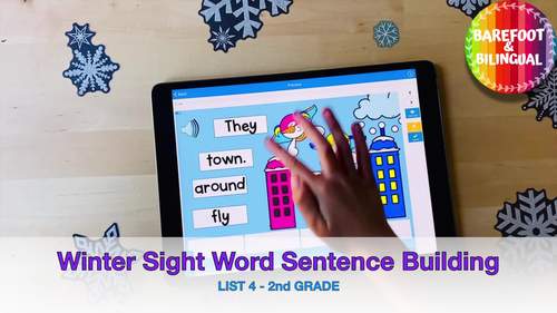 Winter Sight Words Sentence Building - List 4 - Boom Cards & Google Slides