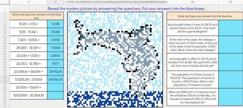 Digital Math Pixel Art Mystery Picture 5th Grade Addition Subtraction ...