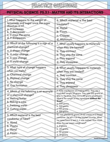 5th Grade North Carolina Science EOG Study Guide with Questions by ...