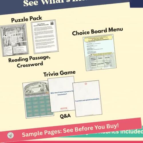 The American Creed HSS 5.7.5 Puzzle Pack, Trivia Game & Choice Board