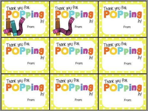 Pop Tubes / Fidget Toy Open House Gift Tag (Thank you for popping in!)