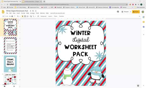Winter Digital Worksheet Pack for Distance Learning (Google Classroom)
