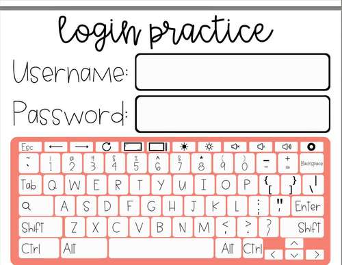Login Practice Sheet with Keyboard by Turn Up DeNoise | TPT