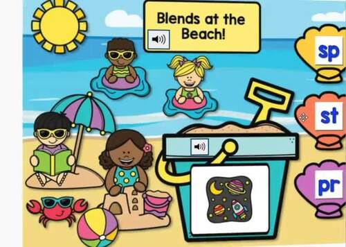 Boom Cards™ Identify Beginning Blends at the Beach by Leigh's Library