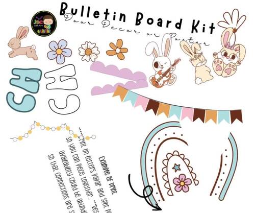 Easter Bulletin Board Kit, April Bulletin Board Kit,Door Decor,Editable