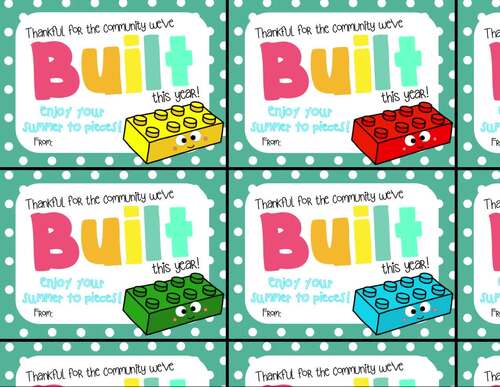 Lego/Building Blocks End of Year Gift Tag-Thankful for the community we ...