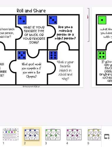 Back to School Game Roll and Share for Building Classroom Community