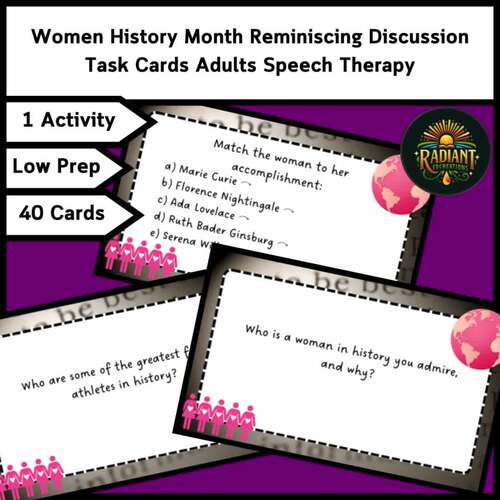 Women History Month Reminiscing Discussion Task Cards Adults Speech Therapy