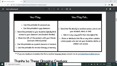 Editable Reading Log with Book List: Farms by Printables 4 Learning