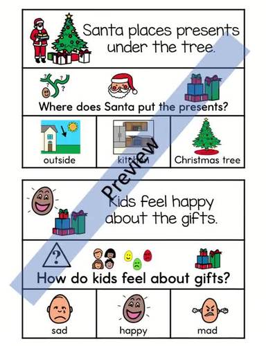 December Comprehension Task Cards-Christmas/Winter/Hanukkah- SPED Resources