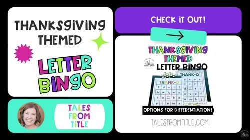 Thanksgiving Letter Identification & Sounds Bingo by Tales from Title