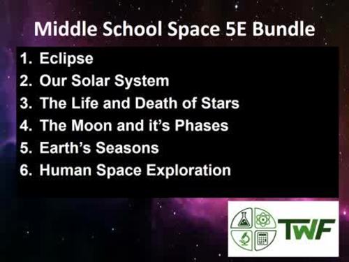 Middle School Space 5E Bundle - 6 Complete 5E Lessons for grades 6-8