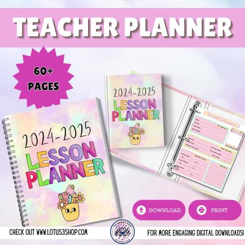 Pastel Lesson Planner with over 60 pages, landscape calendars and stickers!