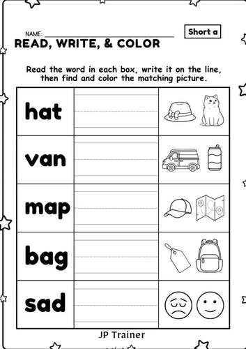 CVC Short Vowel Worksheets | Read, Write & Color Activities for ...