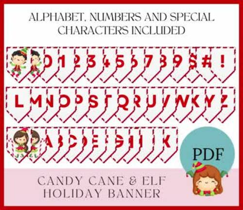 Candy Cane and Elf Holiday BANNER by Curiosity Academy | TPT
