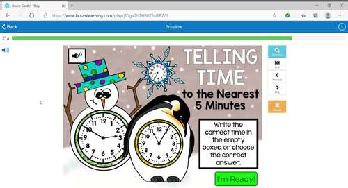 Telling Time to the 5 Minutes Second Grade Math Winter BOOM Cards Clock ...