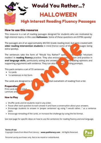 Would You Rather? HALLOWEEN Reading Fluency Passages and Game by Pod ...
