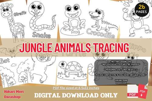 Jungle Animals Tracing – 26 Fun Pages for Early Learners by Hikari Mori