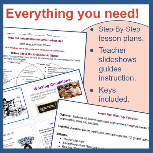 Gilded Age Lesson Bundle- SIX US History Lessons with Source Analysis